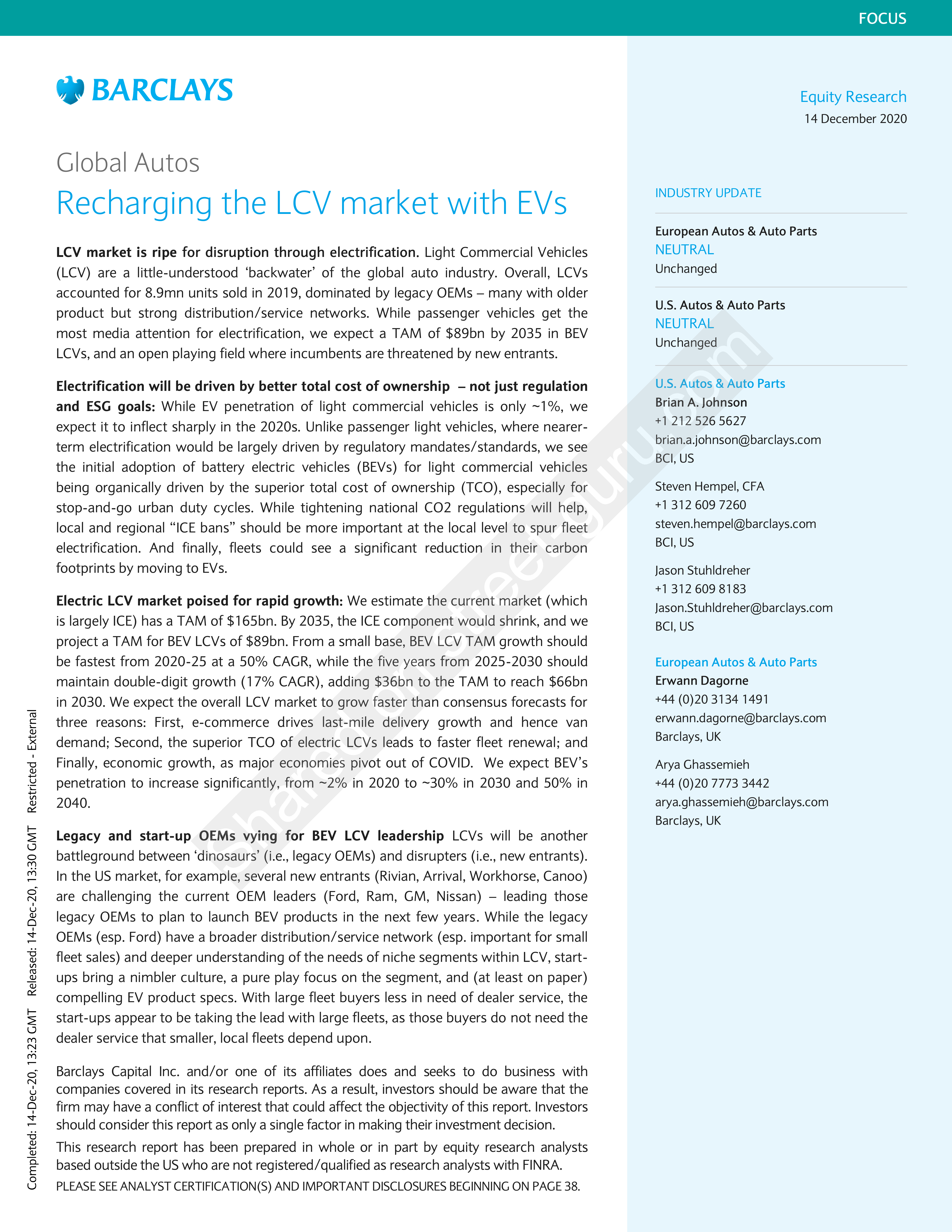 Barclays sees electric LCVs (light commercial vehicles) adoption rising ...